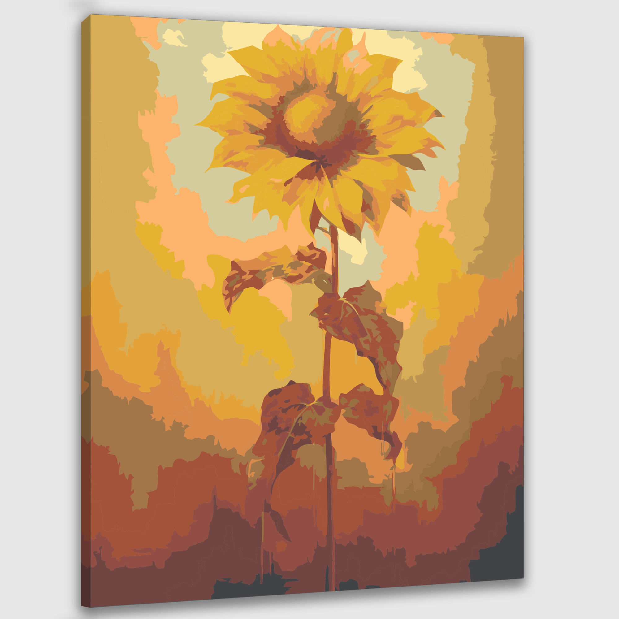 Картина по номерам 40x50 см, подсолнух, закат, масляная картина, теплые цвета, сияющие цвета, спокойствие, теплота