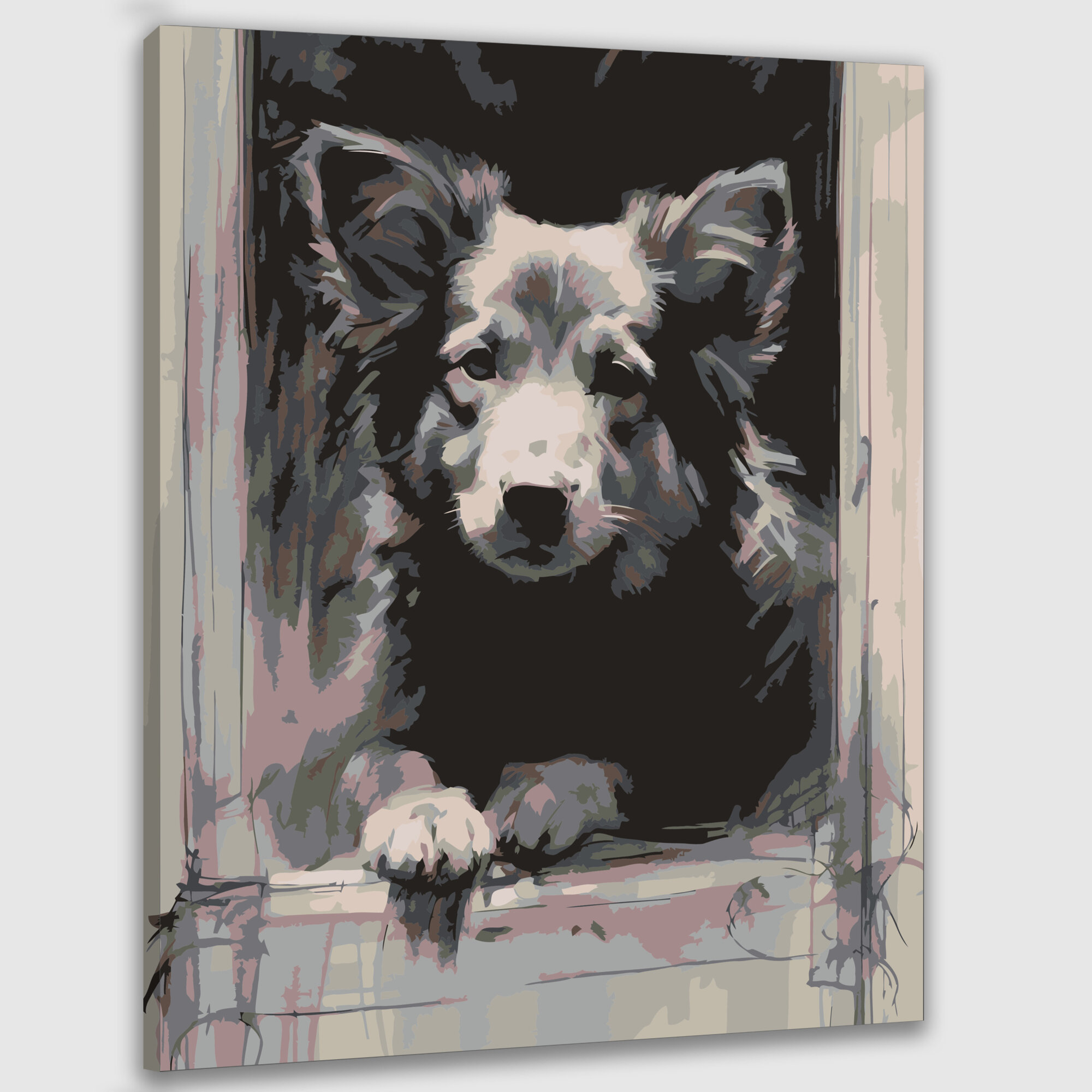 Картина по номерам 40x50 см, уголь, собака, золотая клетка, текстуры, оттенки, эмоции, замкнутость, монохромная палитра