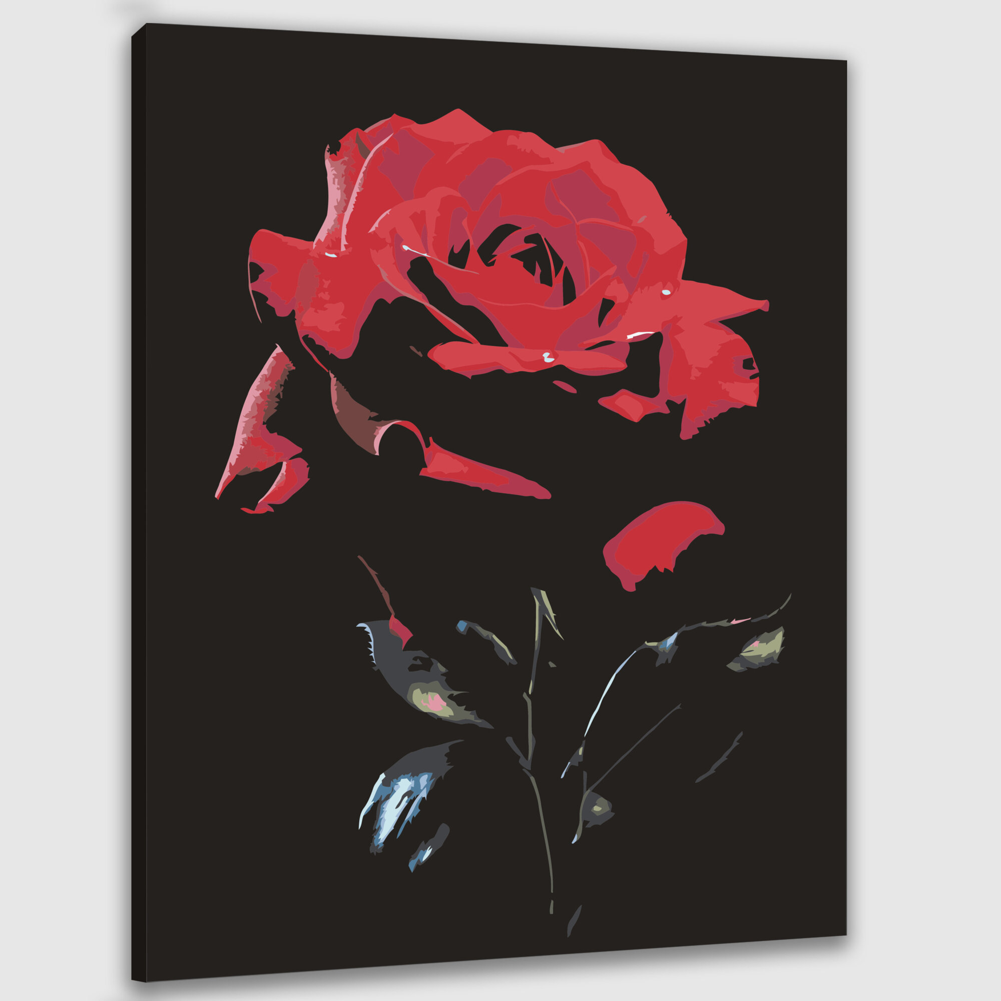 Картина по номерам 40x50 см, фотография, картина, роза, красная, луна, свет, лепестки, сияние, фон, контраст, простая