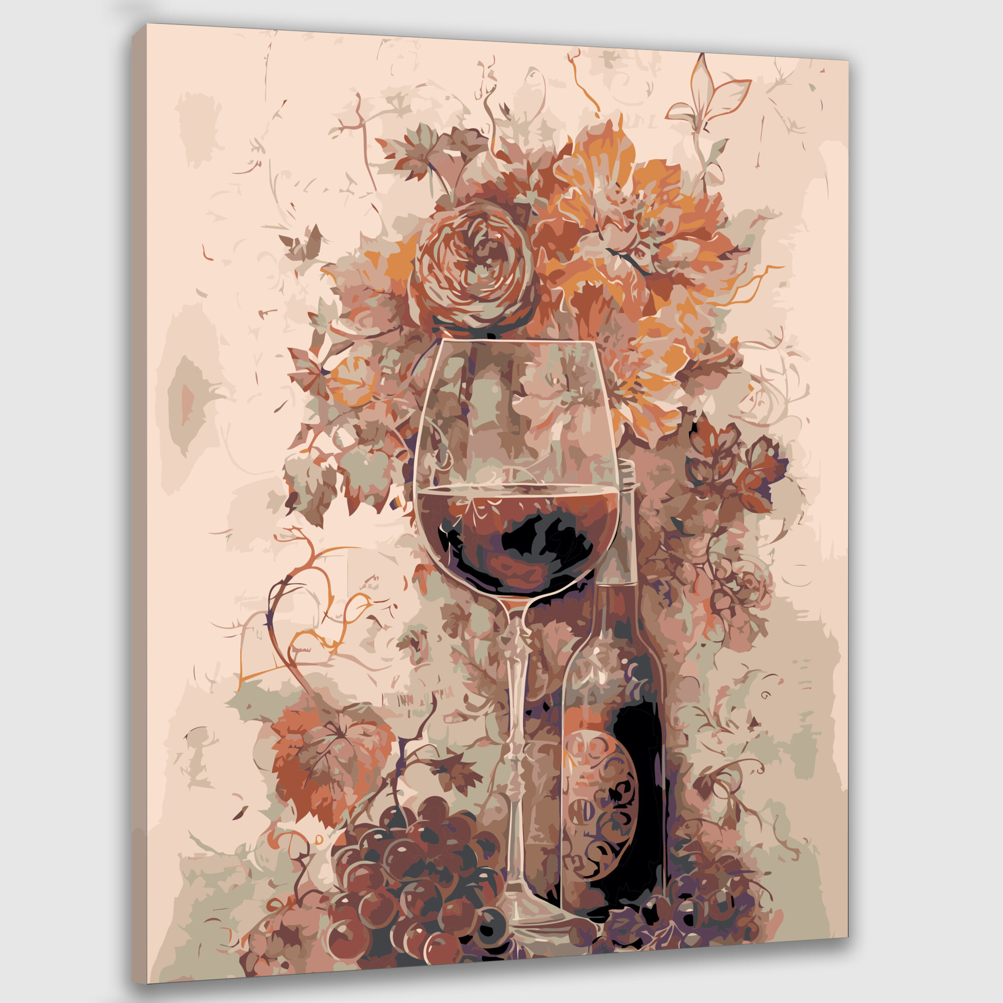 Картина по номерам 40x50 см, картина, смешанная техника, акварель, каллиграфия, фраза "вино души", элегантный почерк