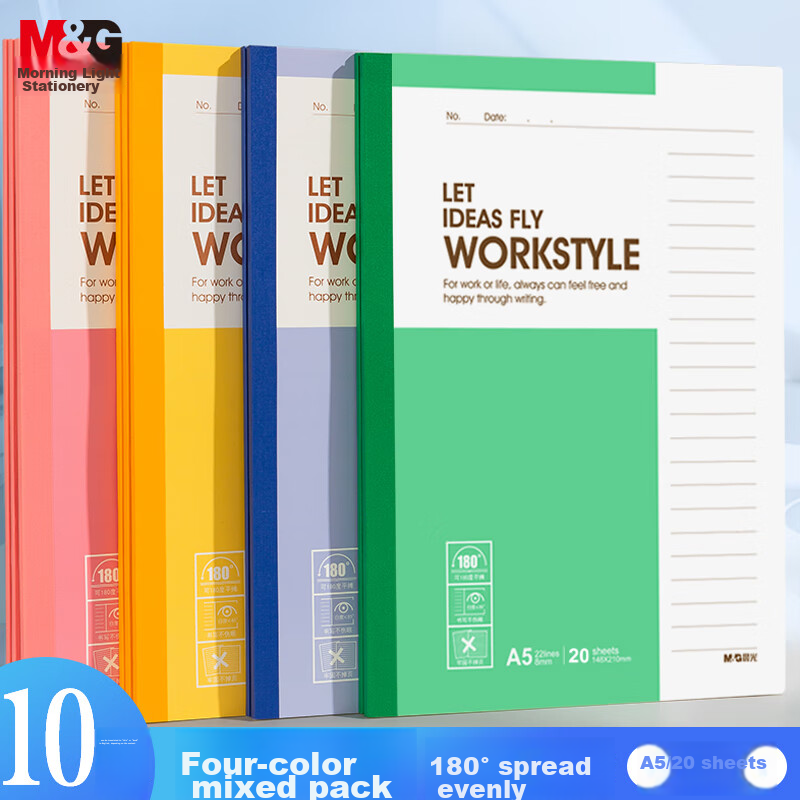 Chenguang (M&G) Stationery, A5 Notebook, Thin Wholesale, Small Soft Copy Notebook, Soft Cover, English Writing, Diary, Meeting Record Book, Wirebound, 20 Sheets, 10 Books, APNBC010, Office Supplies