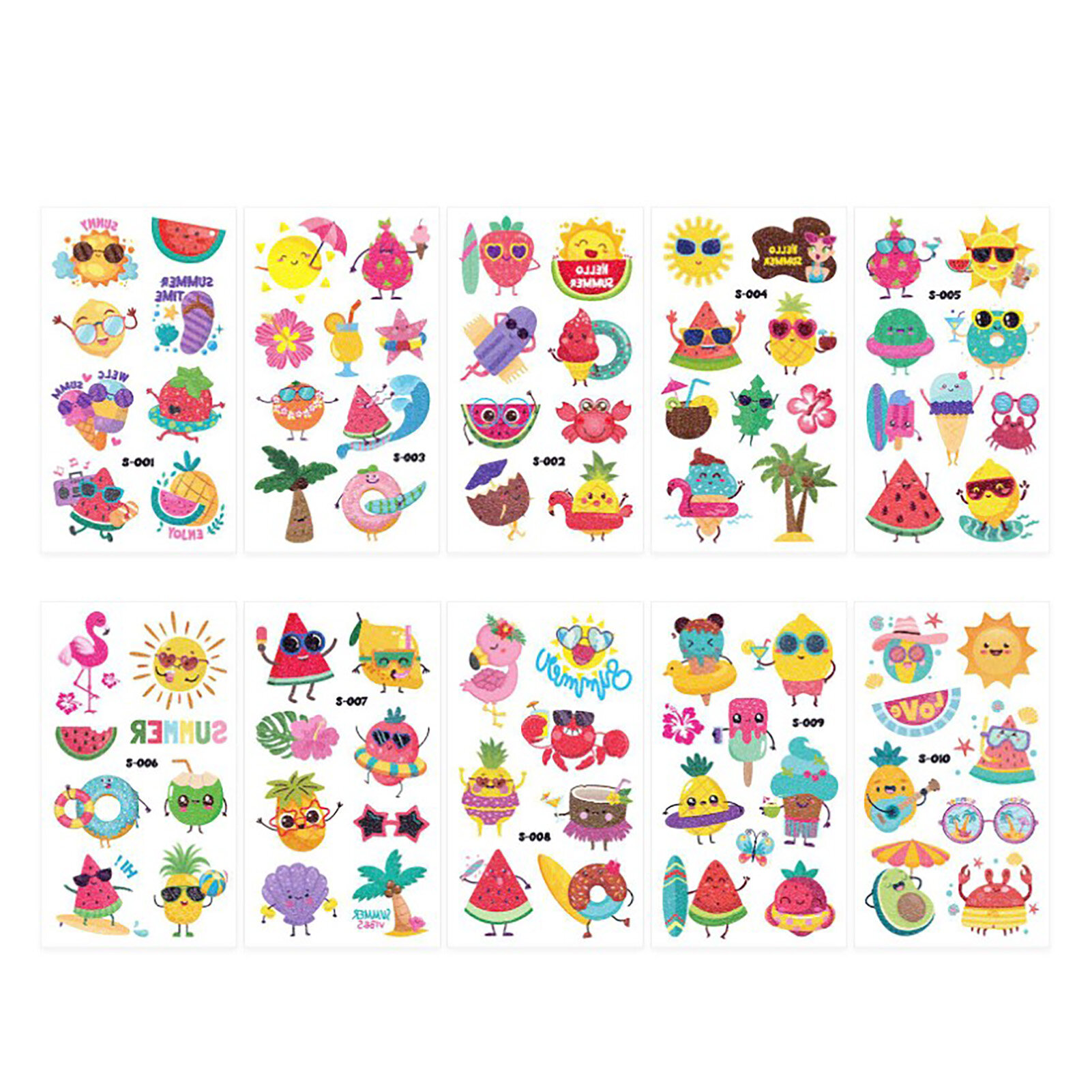 10 шт. блестящие наклейки для татуировок в форме животных, водонепроницаемые блестящие временные татуировки для детей, летний тип 1