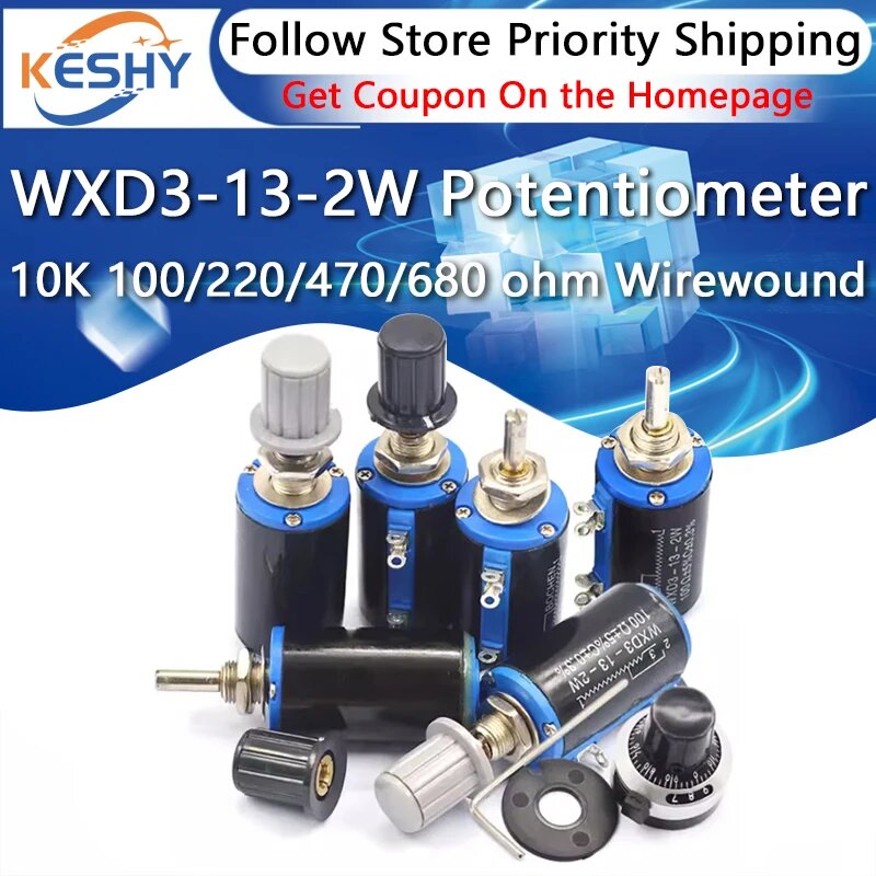 WXD3-13-2W 10K 100/220/470/680 Ом WXD3-13 Многооборотный потенциометр 2 Вт с проволочной обмоткой 1K 2,2K 4,7K 5,6K 6,8K 47K 100K Поворотный переключатель