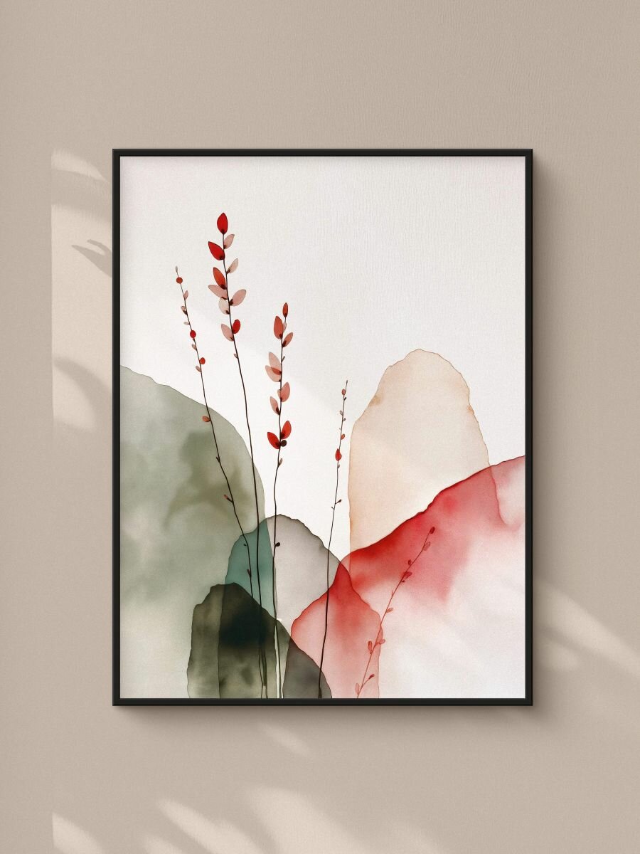 Постер Тишина холмов 30х40 см на стену, акварельная живопись для интерьера, без рамы на бумаге