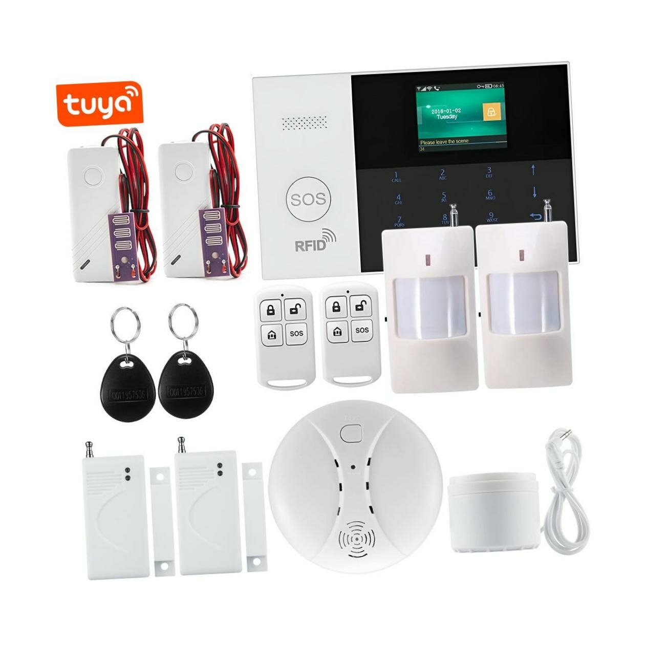 Система: охранно-пожарная звуковая TUYA GSM / WiFi сигнализация Страж Шериф-GSM-12 (TUYA) (A63959NA) с 12 беспроводными датчиками в наборе для дачи