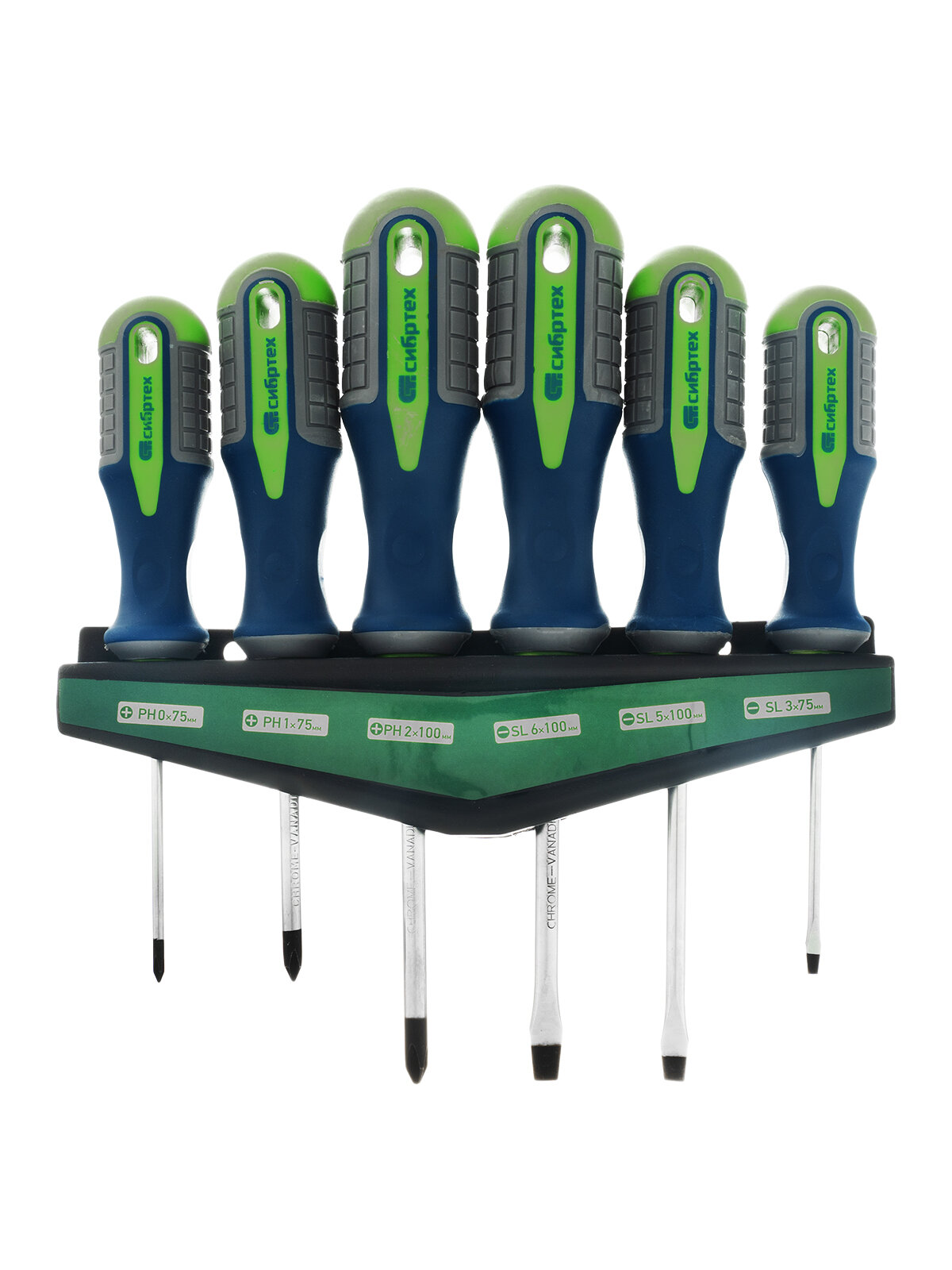 Набор отверток Сибртех CrV, трехкомпонентные рукоятки, 6 предметов 13374