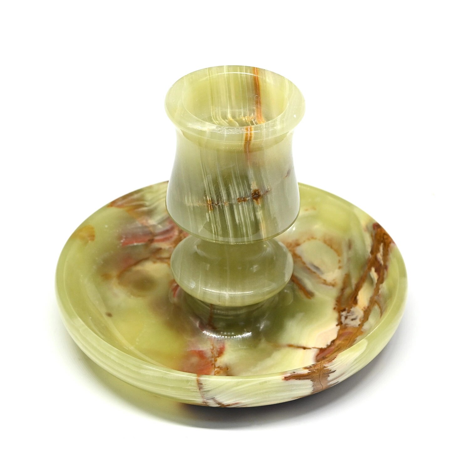 Подсвечник из оникса с тарелкой 100*100*75мм .