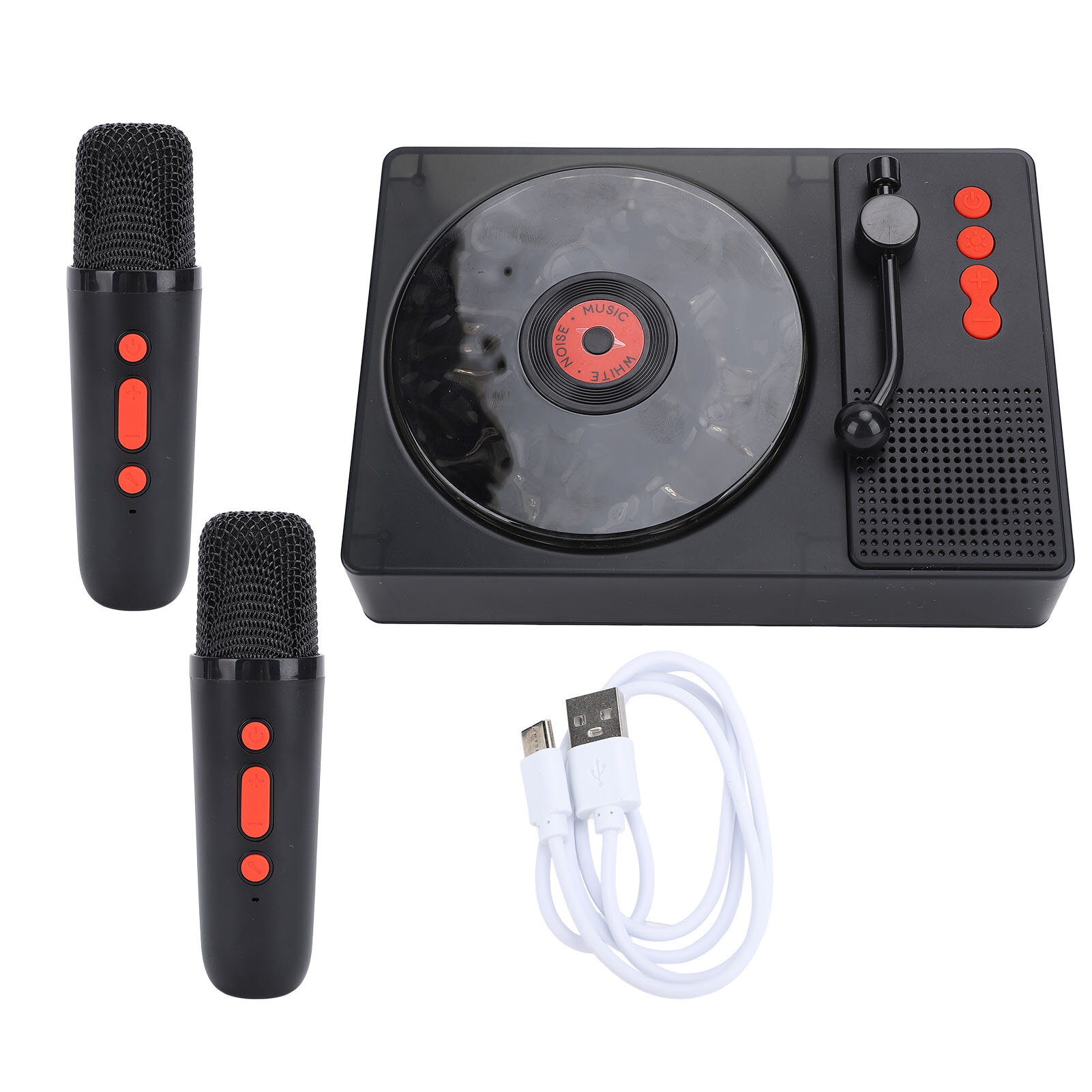 Беспроводной микрофон-колонка, ночник, портативный ретро-проигрыватель виниловых пластинок с Bluetooth для спальни и гостиной, черный.