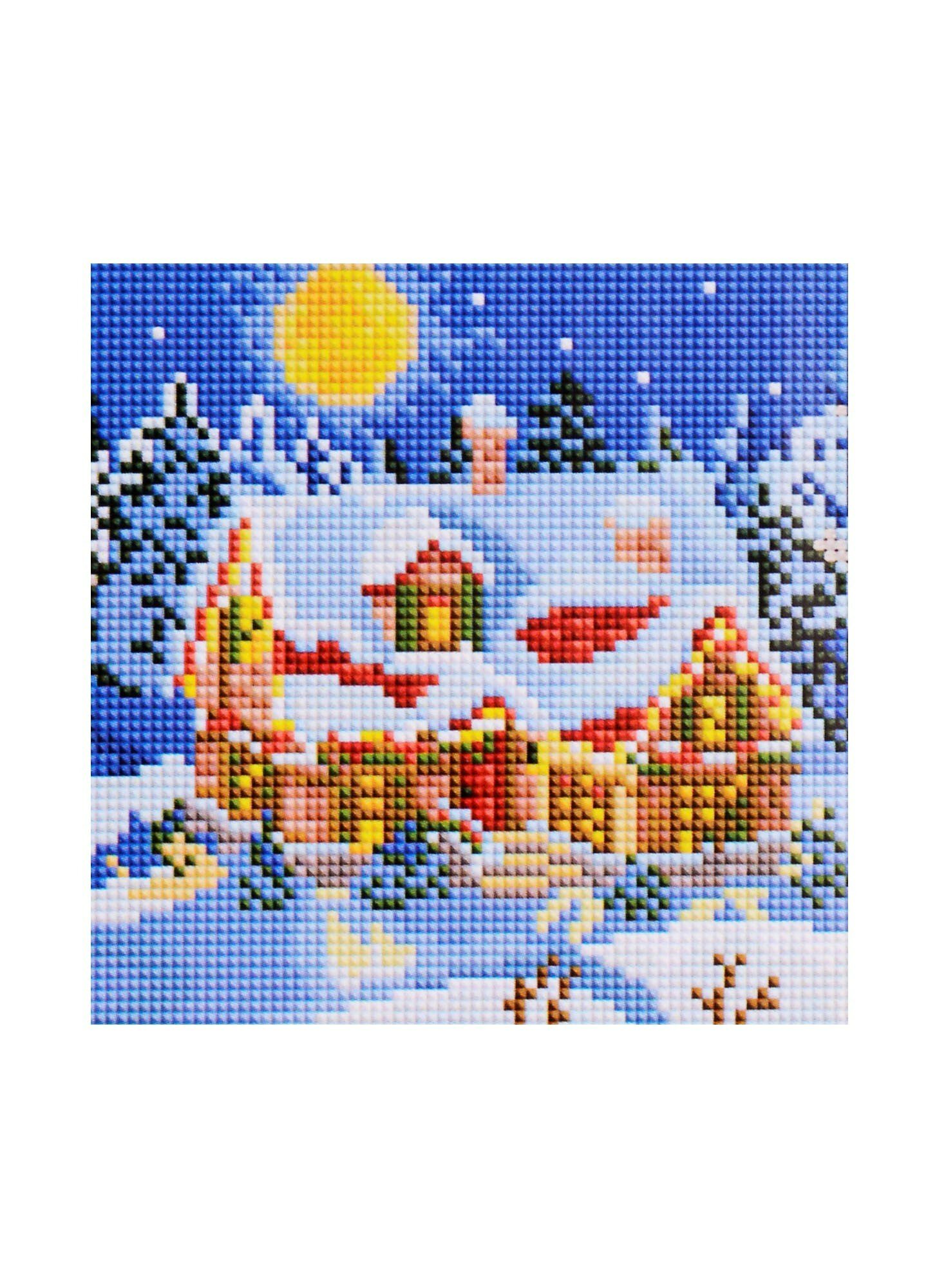 Алмазная мозаика блестящая с подрамником с полным заполнением "Новогодний домик", 20 х 20 см