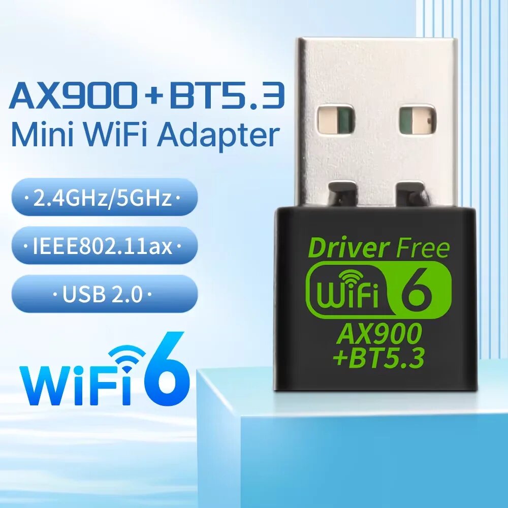 Wi-Fi 6 USB адаптер Bluetooth 5.3, 900M and BT5.3