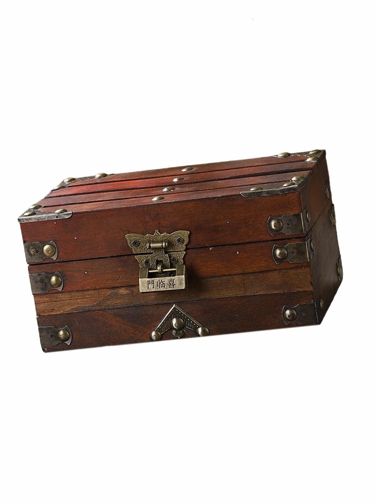 Кофр для хранения вещей, Китайский ретро-сундук с сокровищами с замком и шкатулкой для хранения ювелирных изделий-дверной замок Luoxiahong + Xilin в стиле А