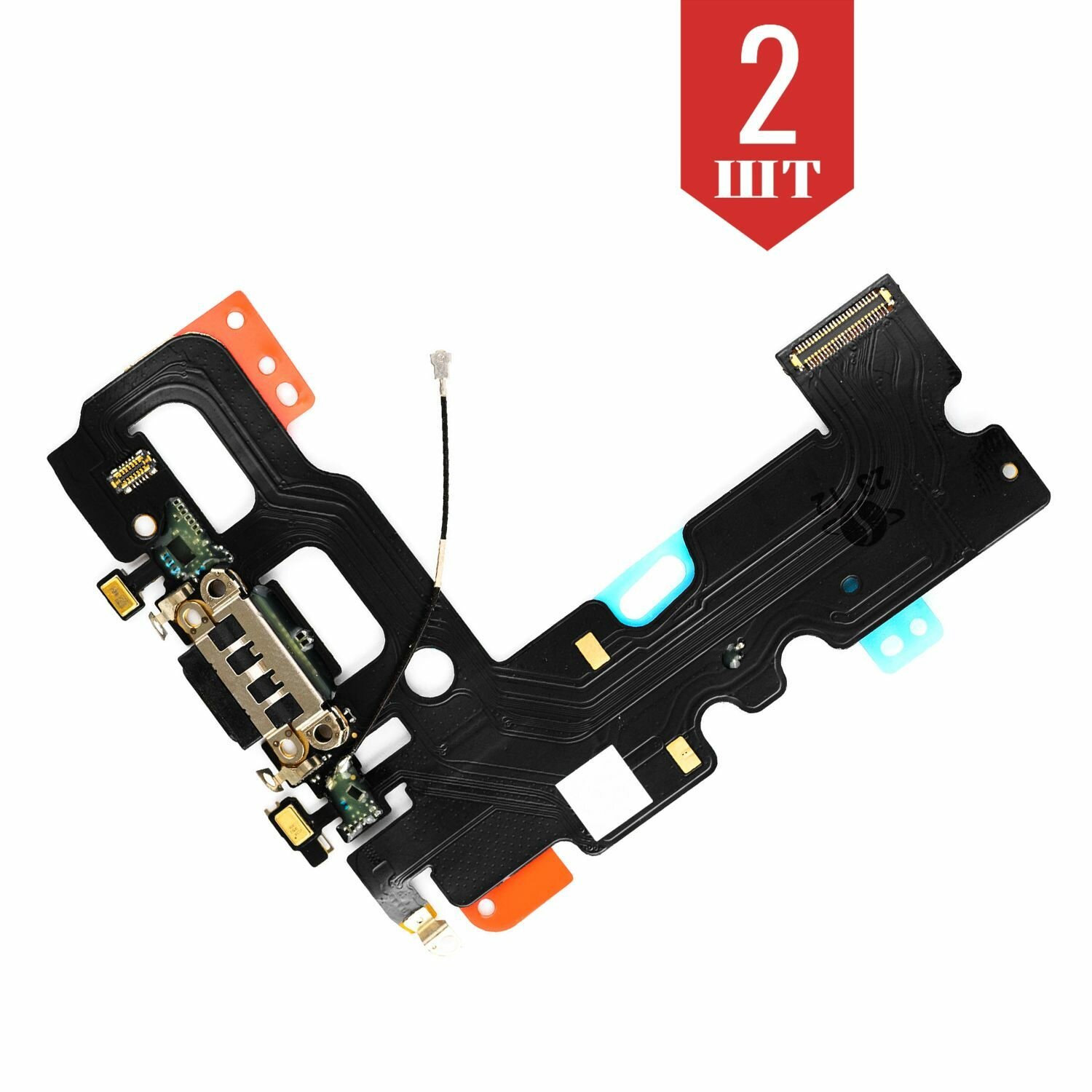 Шлейф / плата для Apple iPhone 7 на системный разъем (нижняя плата) / черный / 2 шт