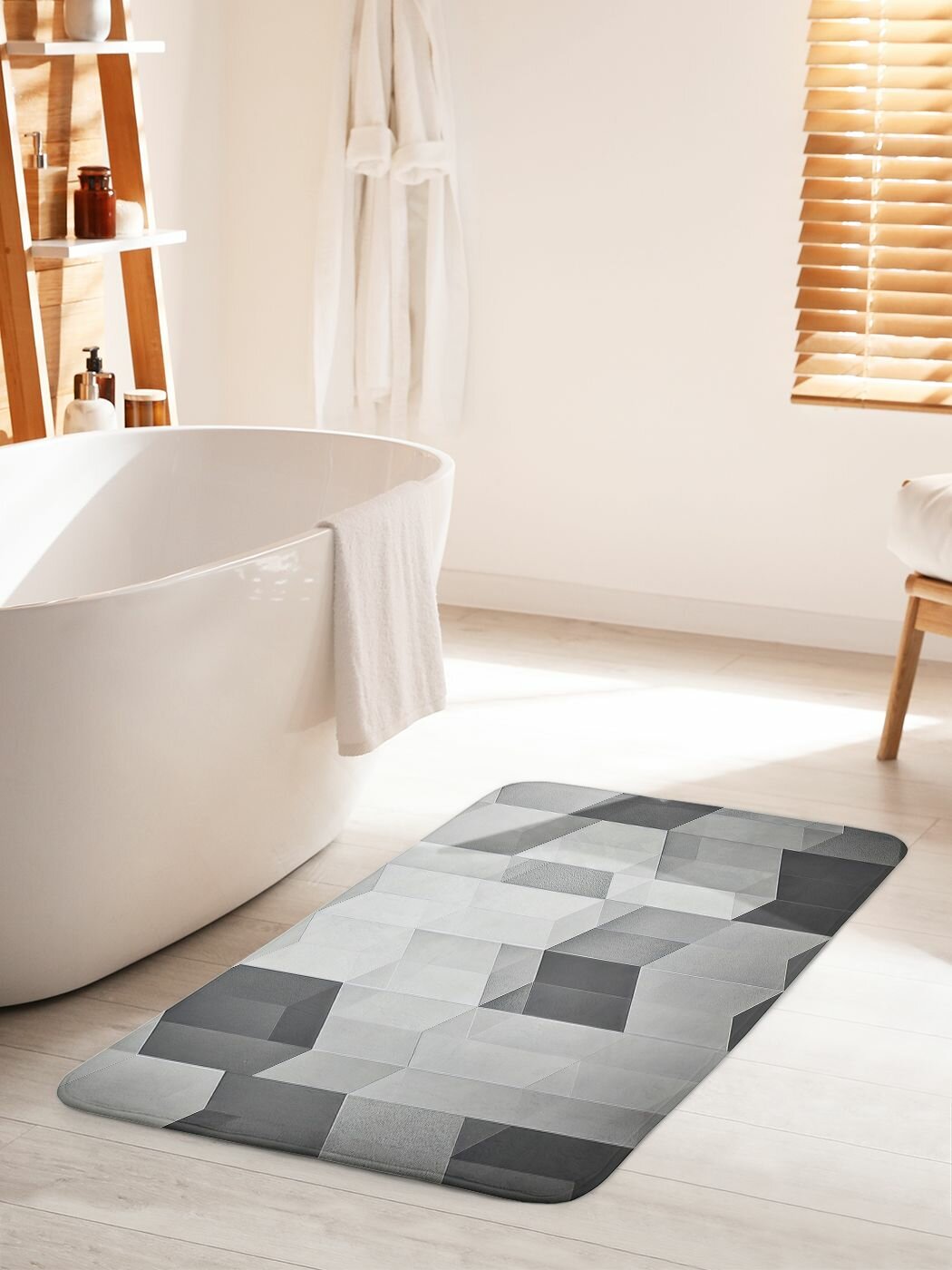 Коврик для ванной комнаты и туалета противоскользящий "Грани и блоки" 60х100 см, JoyArty