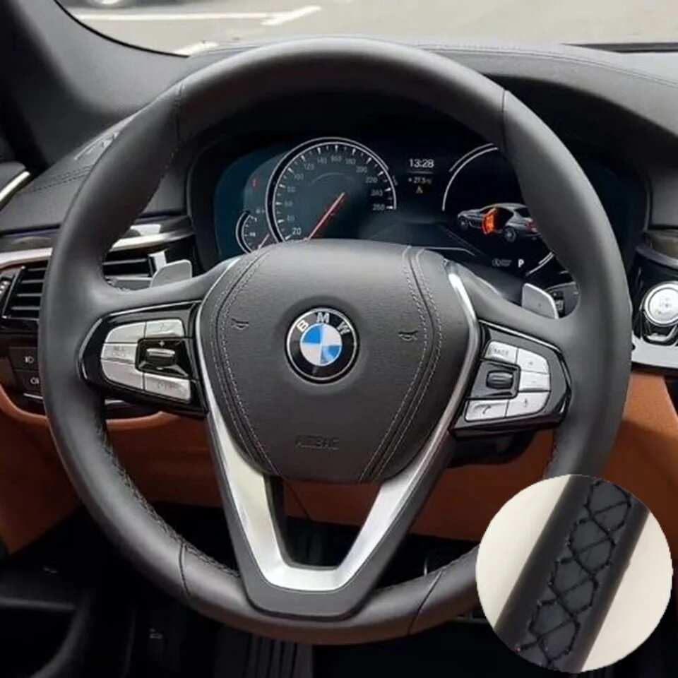 Чехол На Руль Из Кожи Ручной Работы С Противоскользящим Покрытием Для BMW G30 530i 540i Black Thread