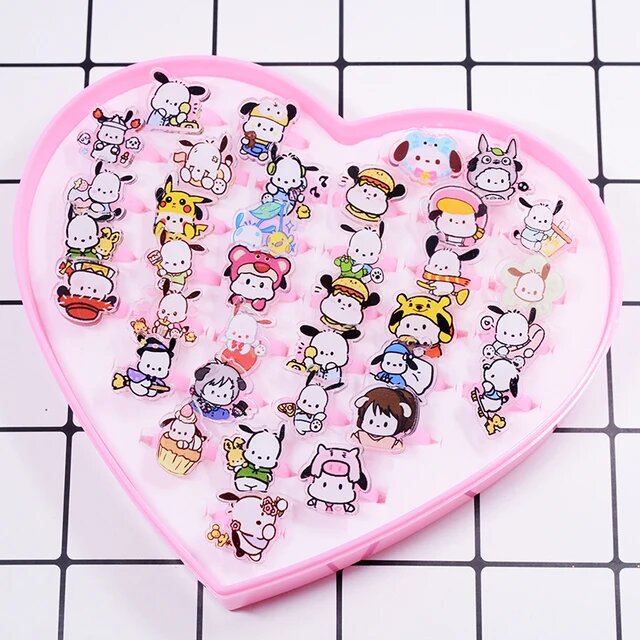 Набор из 10/20 регулируемых колец для детей Sanrio Hello Kitty Melody Kuromi Cartoon Girls Rings, подарки для вечеринки, в коробке.