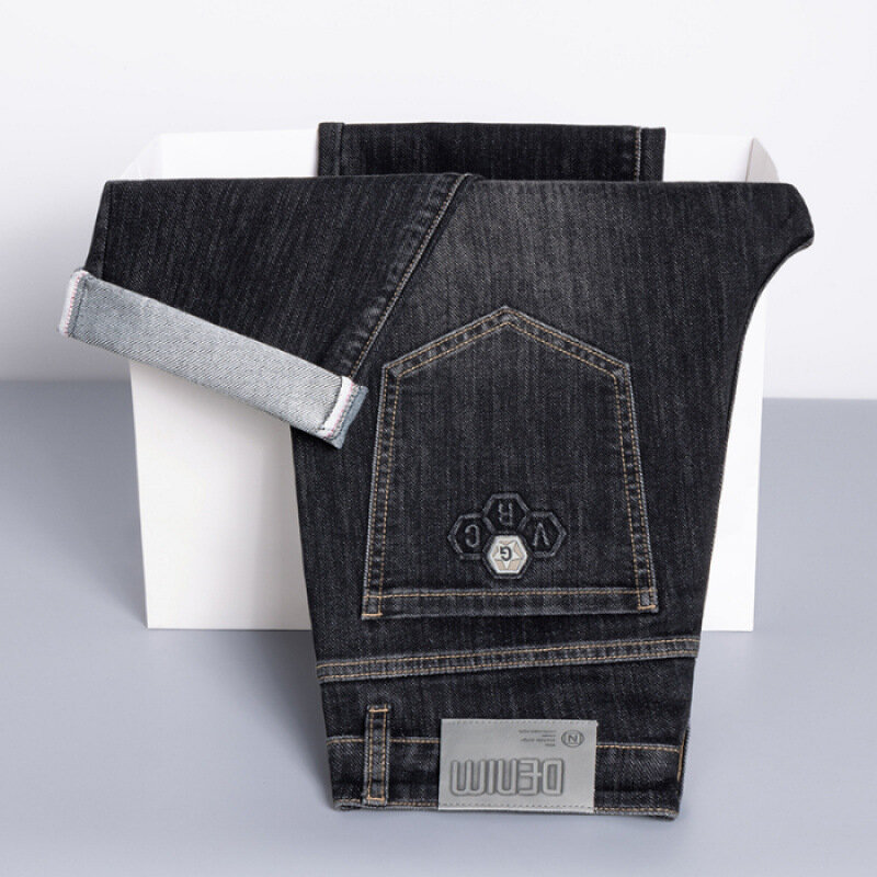 Слим тапер джинсы Rong Новые эластичные широкие джинсы мужские толстые прямые модные длинные брюки, Размер_32