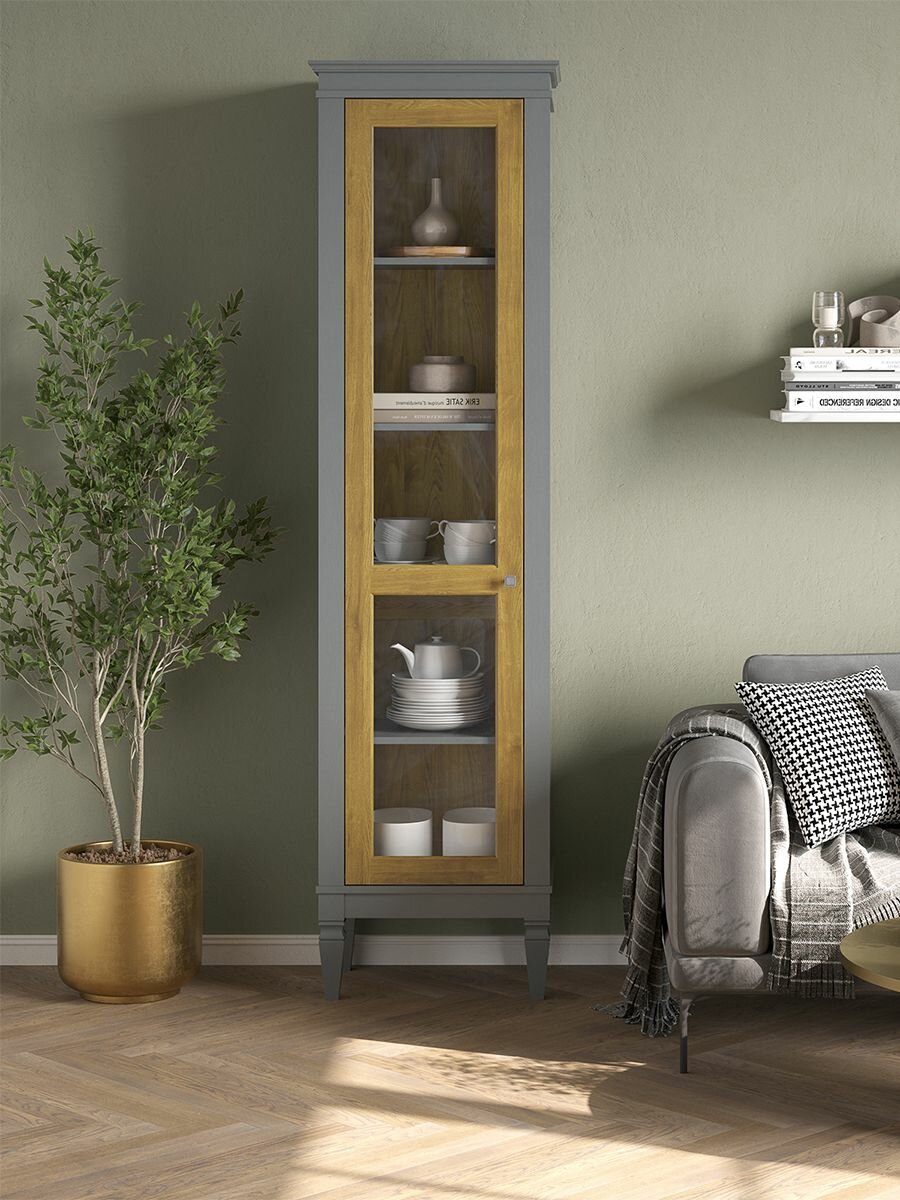 Шкаф для посуды ММЦ Гостиная Ольса-С 100Л (серый 7042-антик 24)