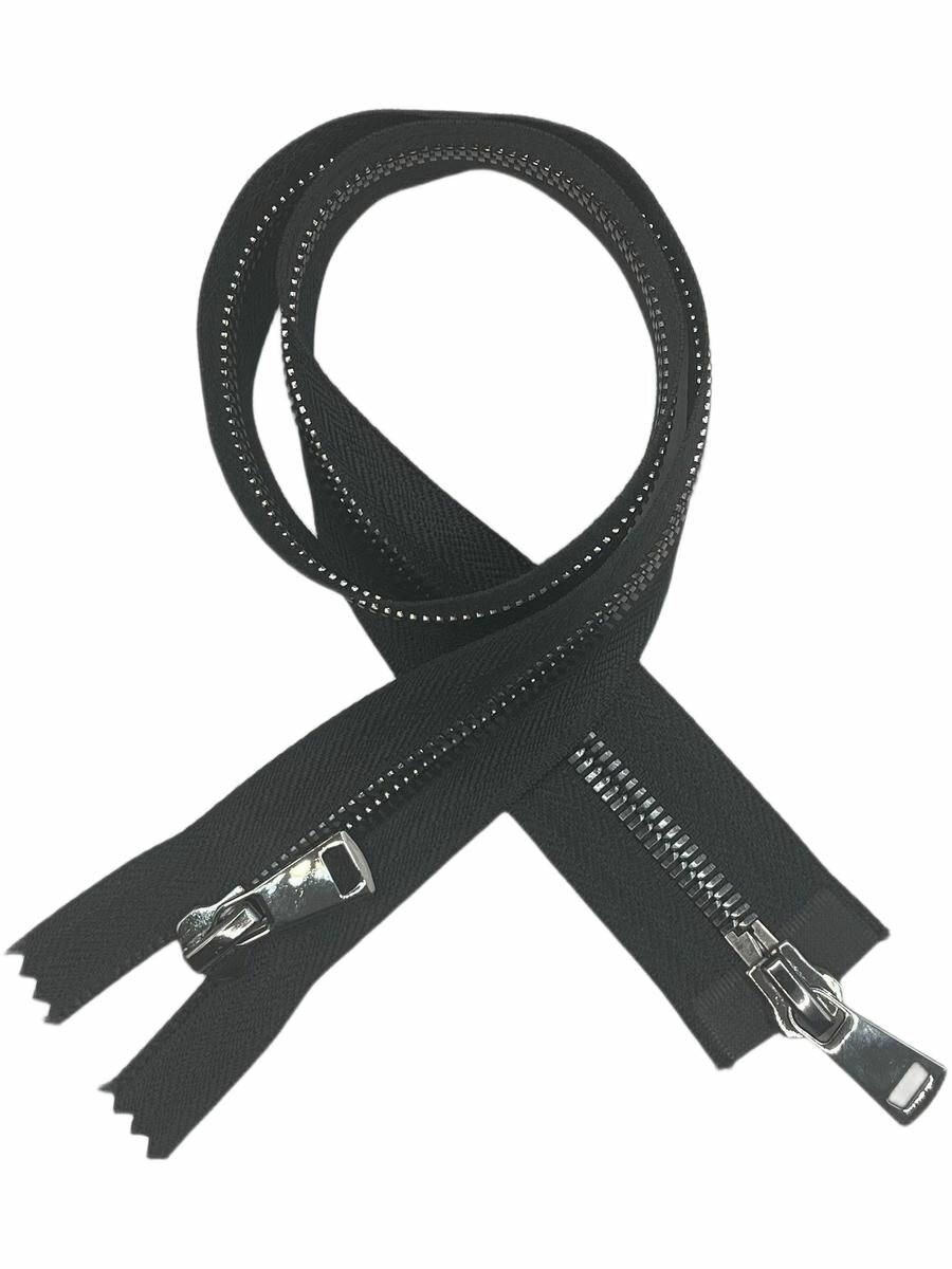 Молния металл,70см, тип 8, черный, зубья темн. металл,2 замка, бегунок №1. Италия.1шт.