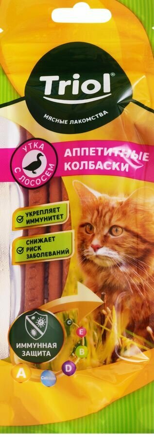 Лакомство для кошек TRIOL Колбаски из лосося с уткой, 40г
