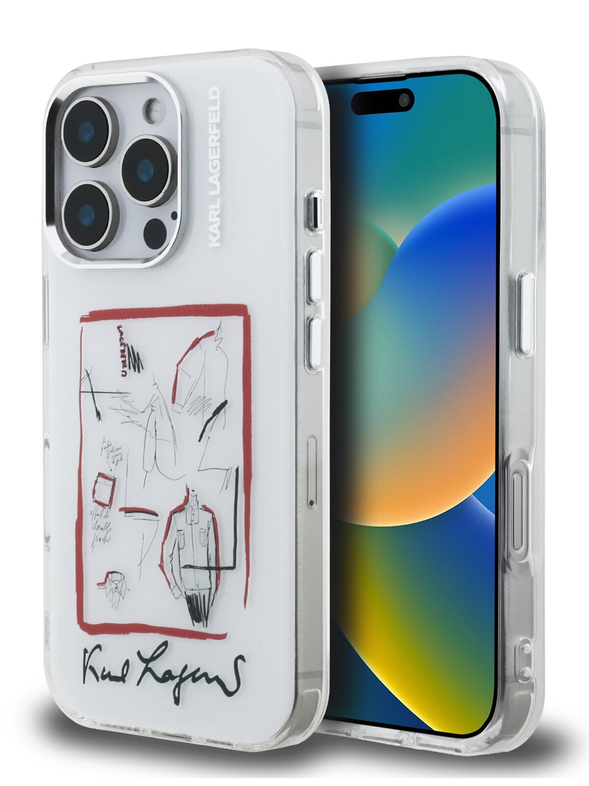 Karl Lagerfeld чехол для iPhone 16 Pro, PC/TPU Sketch Metal Camera, прозрачный