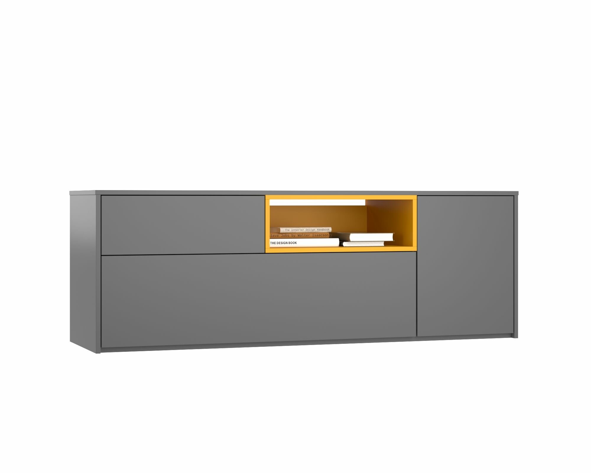 Тумба под ТВ с ящиками "Рокки 2" 160х55х45 Серый графит / Солнечный свет