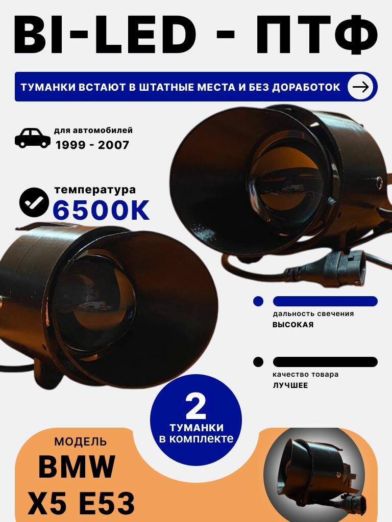 Противотуманные LED фары BMW X5 E53 (1999-2007) (6500K/250W/11440lm) комплект птф 2 шт; SM