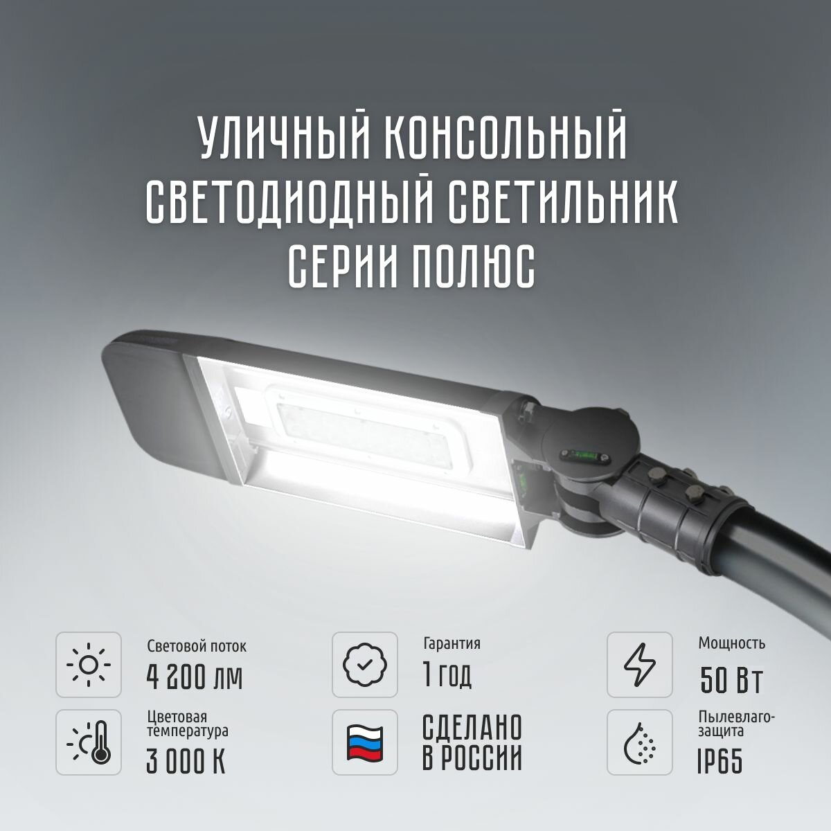 Уличный светильник фонарь консольный светодиодный Полюс 220В 50вт 3000 К С-01-SSU освещение для дачи, придомовой территории, двора, сада, улиц, спортивных площадок