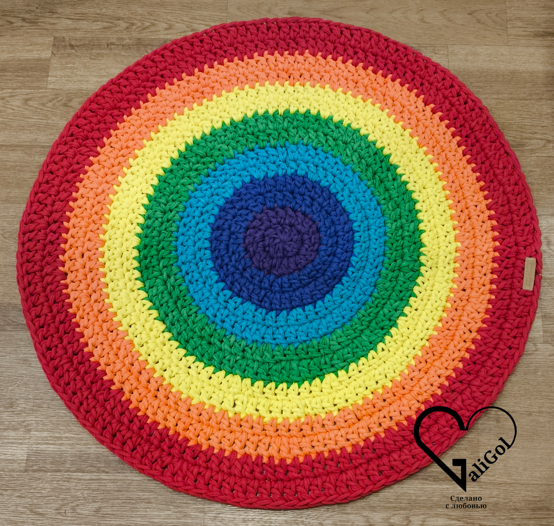 Эко коврик. Круглый вязаный хлопковый ковер, ручной работы для гостиной, спальни, детской, прихожей, ванной и бани.