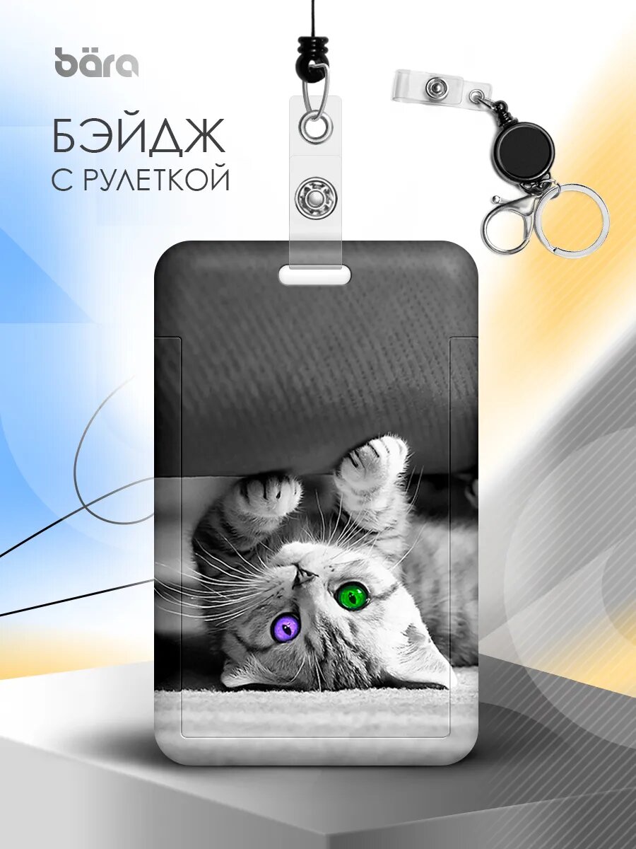 Бейдж для пропуска с рулеткой пластиковый, бейджик с картинкой