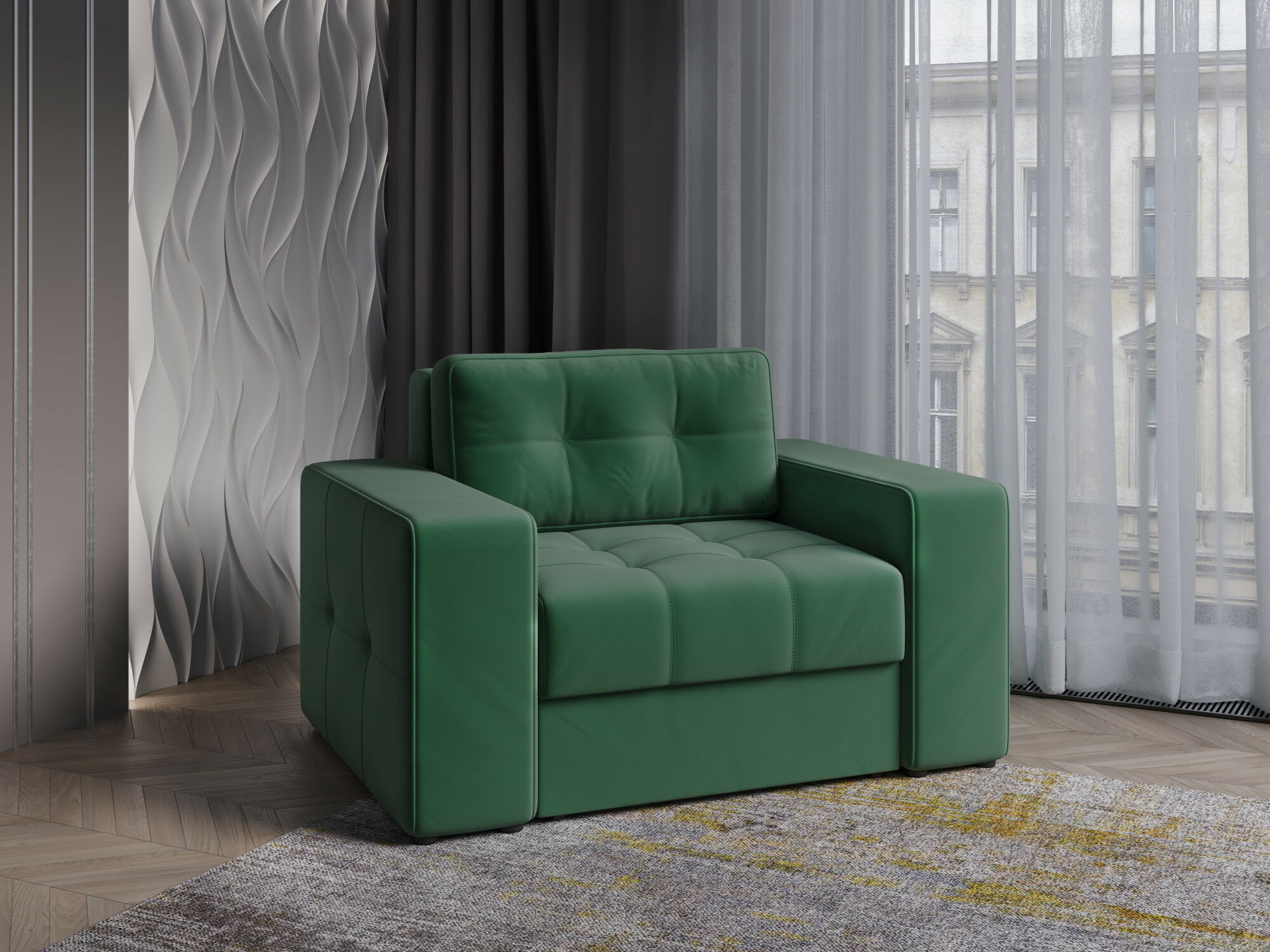 Кресло-кровать, спальное место 80х208, двухслойный велюр, Изумруд