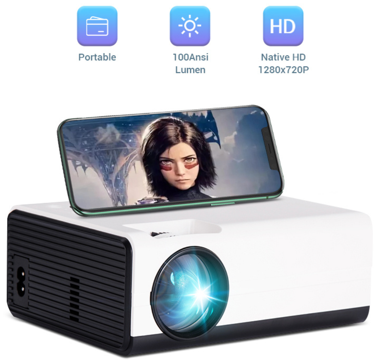 Проектор "T01S", портативная, беспроводная, DLP, 1280х720, 3600 люмен