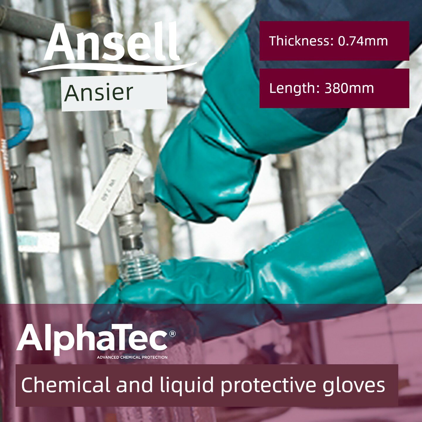 Ansell 58-335 Нитриловые химически устойчивые перчатки, удлиненные и утолщенные, размер L, 1 пара