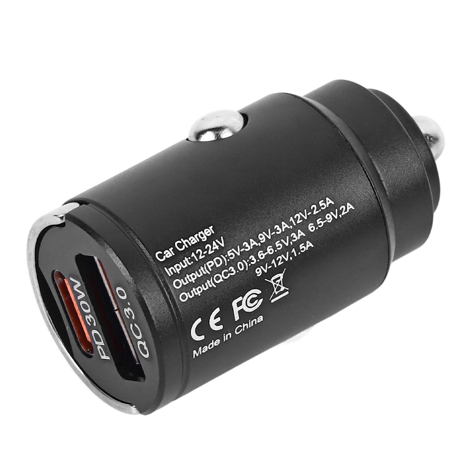 Мини-автомобильное зарядное устройство с двумя портами PD30W QC3.0, быстрая зарядка, алюминиевый сплав, USB-адаптер для автомобильного зарядного устройства для транспортных средств