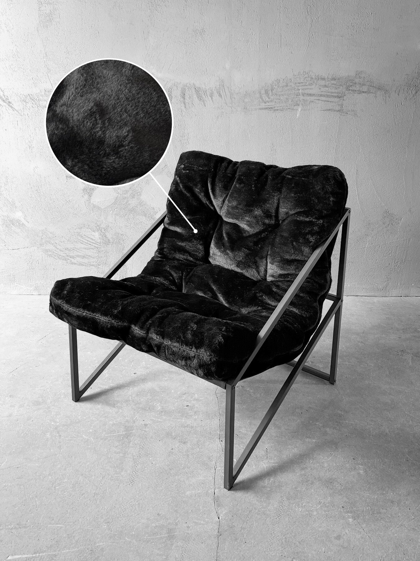 Кресло для отдыха Лофтовик Слэш + мех черный