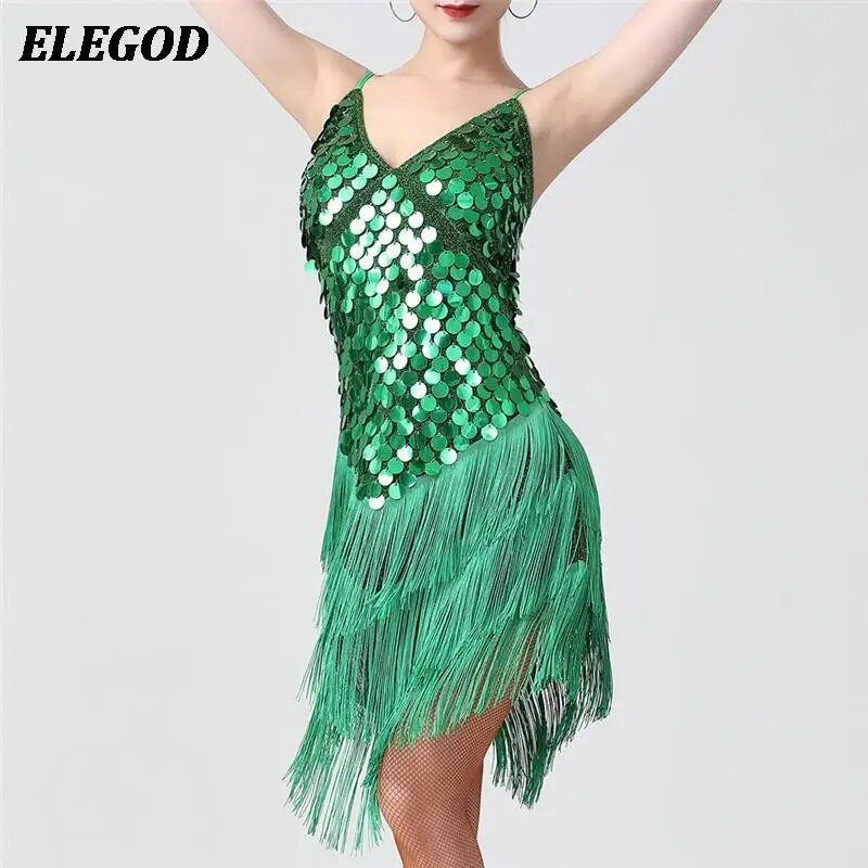Танцевальное платье с блестками для латины Изумрудный, Green