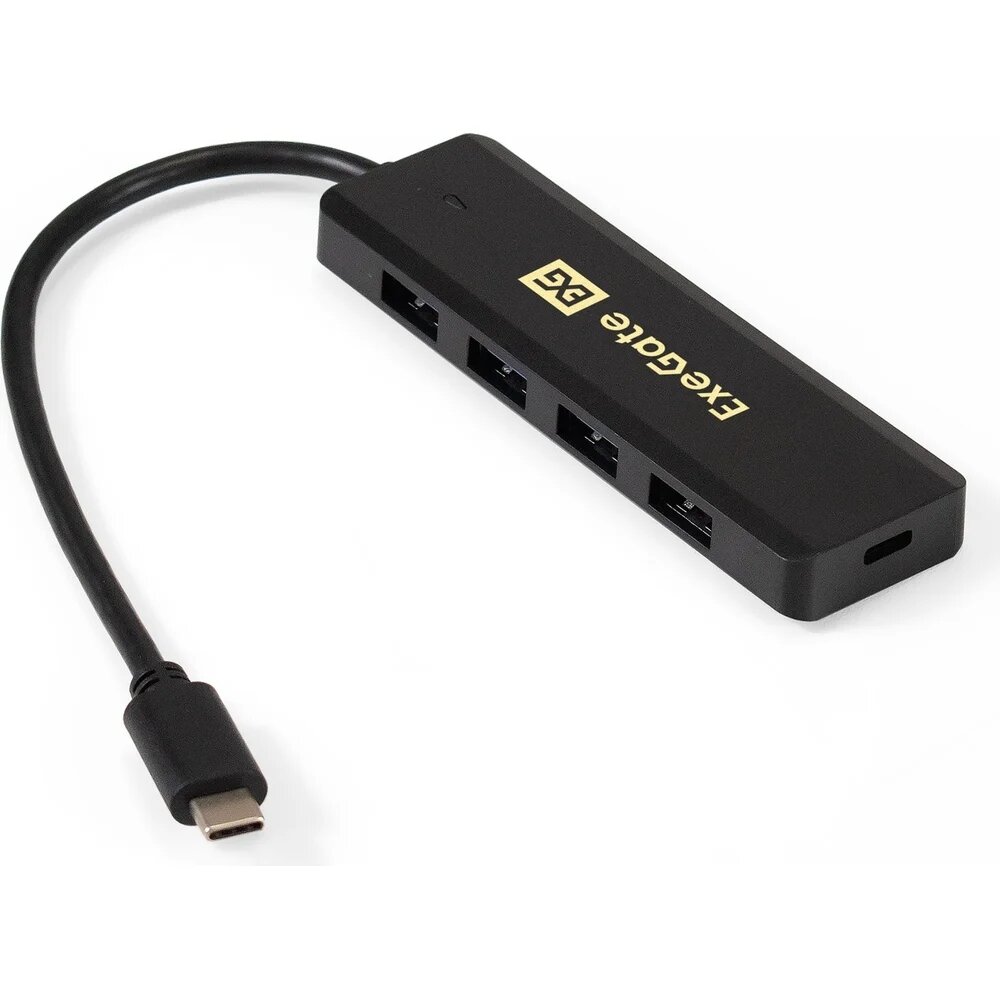 USB-Хаб концентратор ExeGate 4-в-1 DUB-4CP 1 кабель-адаптер USB Type C-4xUSB3.0, Plug&Play, черный 293986