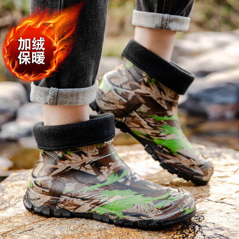 Мужские водонепроницаемые резиновые сапоги с коротким верхом, модные камуфляжные сапоги цвета хаки, обувь для отдыха на воде у ручья/моря, размер 39-48. Размер обуви. EU:47