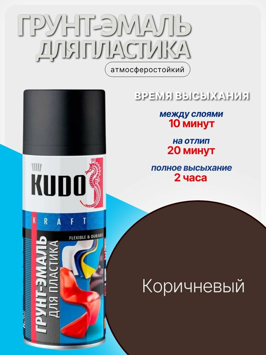 Аэрозоль KUDO грунт-эмаль для пластика быстросохнущая, Коричневая, 520мл