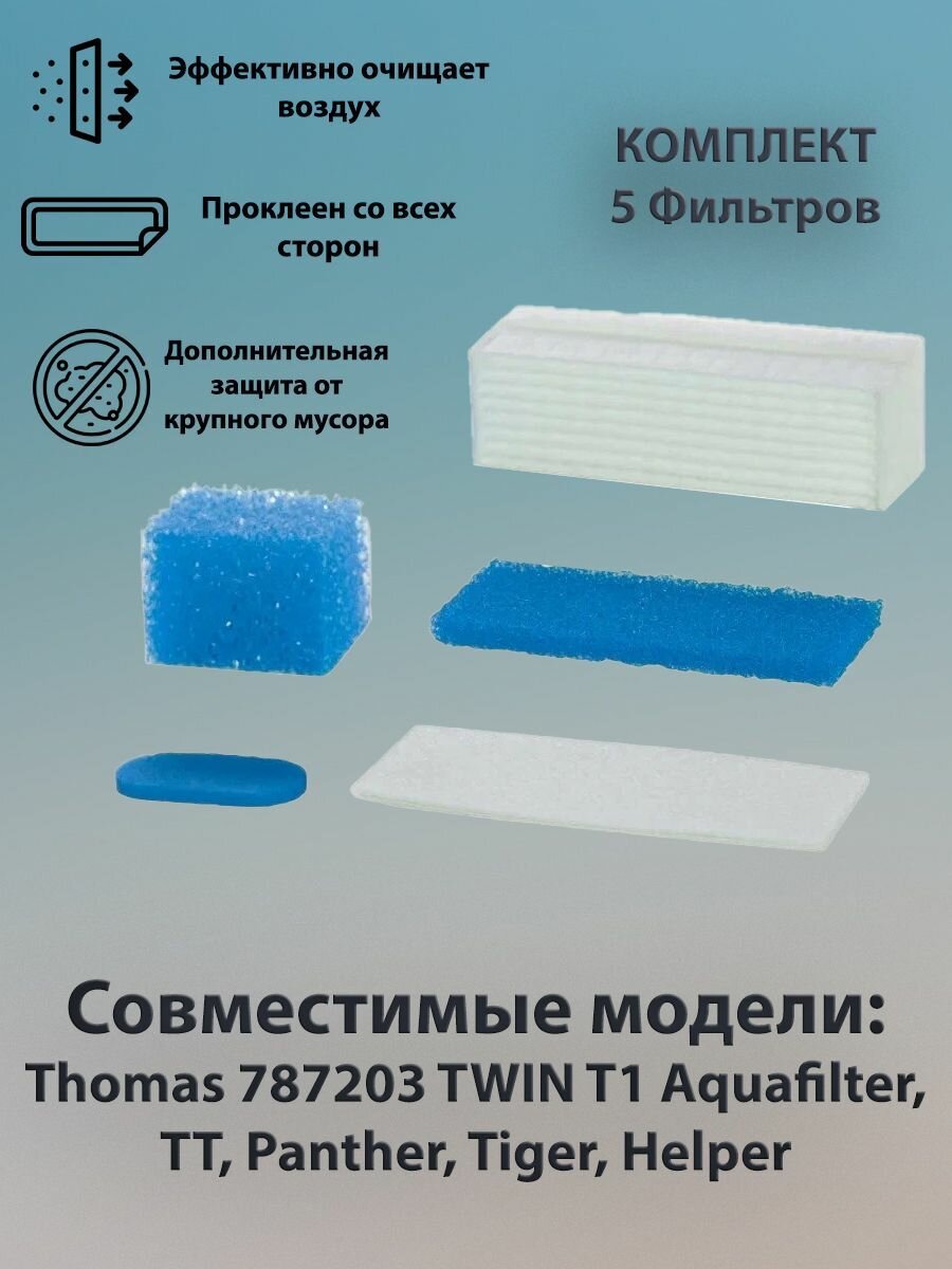 Набор фильтров HEPA для пылесоса Thomas 787203 TWIN T1 Aquafilter, TT, Panther, Tiger, Helper, Black Ocean, T2