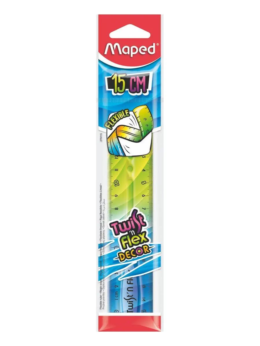 Линейка 15 см Maped Twist'N Flex Patterns, неломающаяся, 2 сторонняя шкала, зелено-синяя
