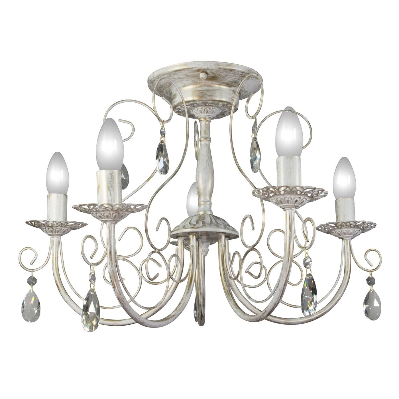 Люстра потолочная 5 ламп хрусталь белая для низких потолков Петрасвет Россия S1211-5