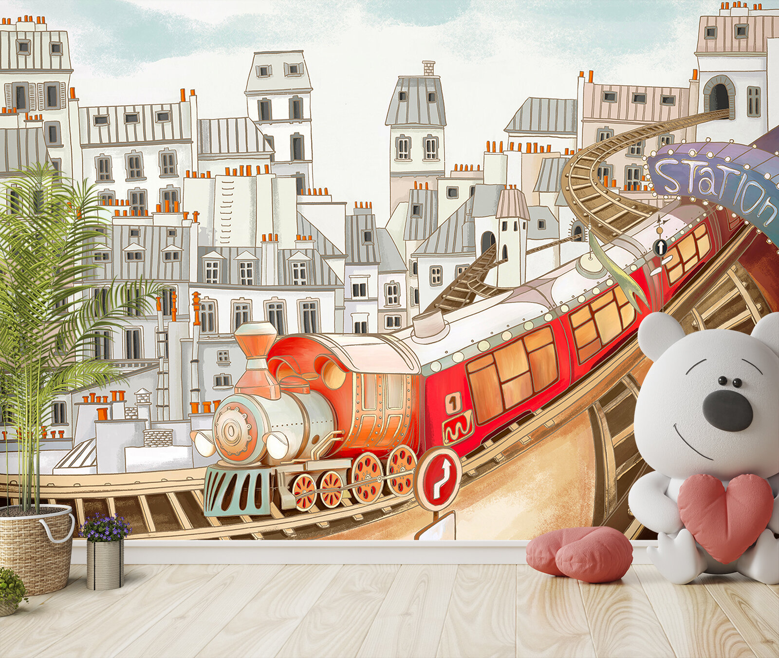 Детские флизелиновые фотообои с виниловым покрытием Luxury Walls AM08304 'Паровозик" 400х270 см