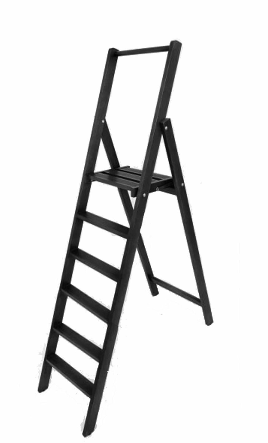 Стремянка деревянная ласточка для дома, шесть ступеней, черный