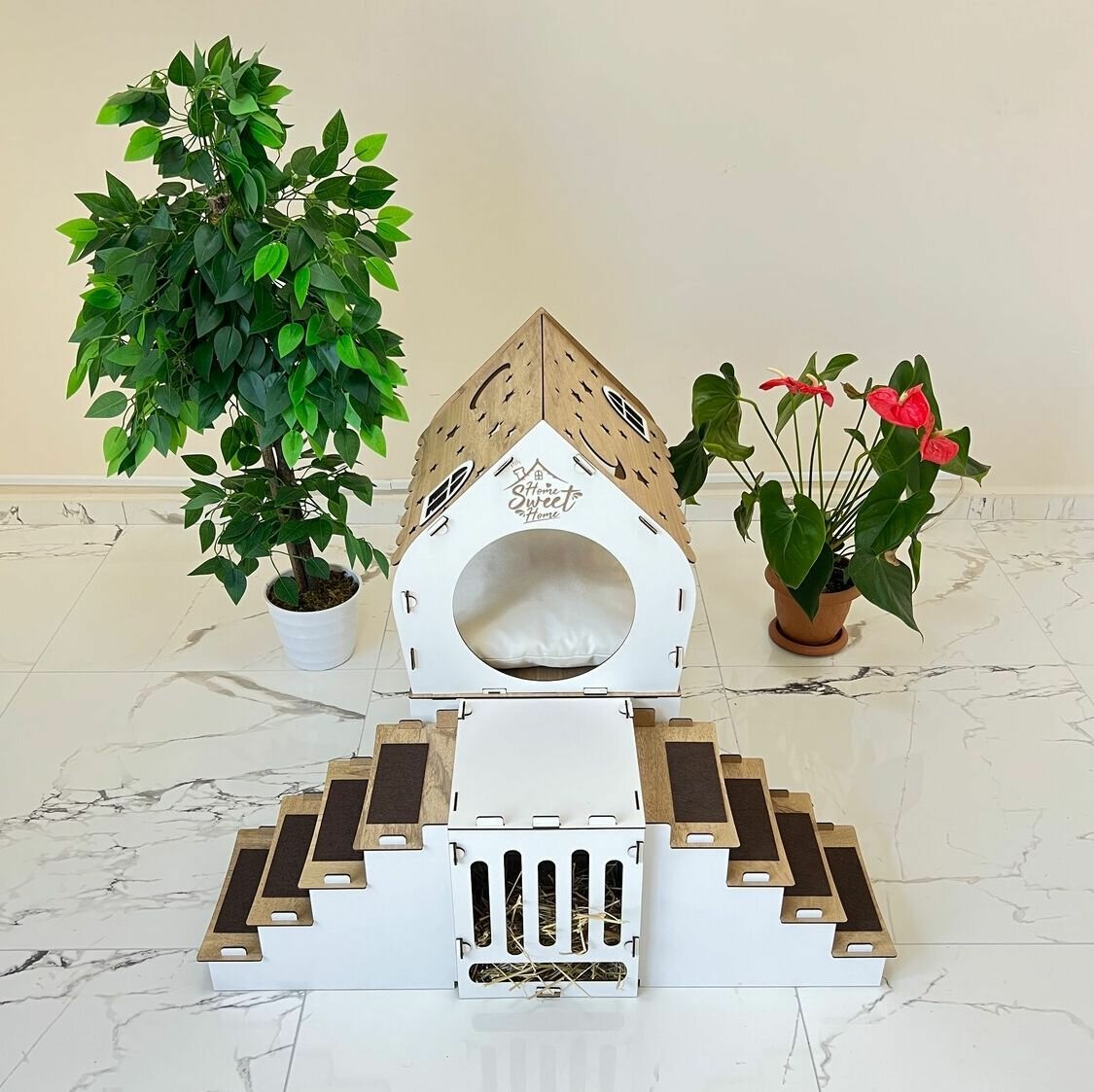 Кошкин дом, домик для кролика двухэтажный, игровой комплекс для кошек