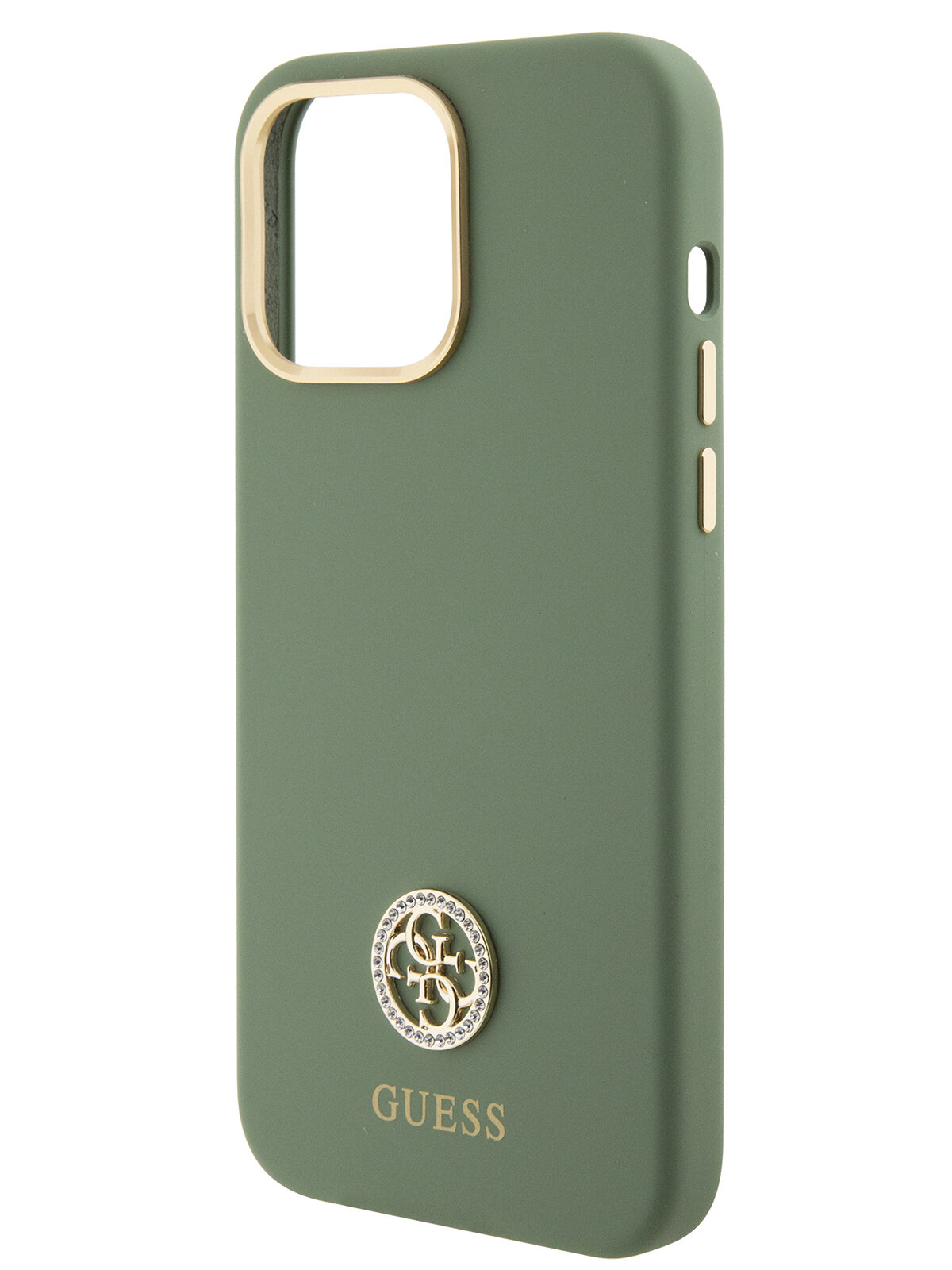 Guess для iPhone 15 Pro Max чехол Liquid silicone with 4G Diamond metal logo Hard Khaki