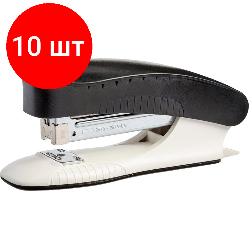 Комплект 10 штук, Степлер Комус PSBK2425 (№24/6-26/6) до 25 лист, пластик, чёрный