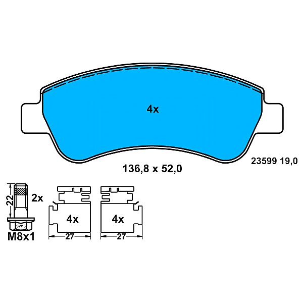 ATE 13.0460-3994.2 (13046039942 / 1610489680 / 1611293980) колодки тормозные дисковые