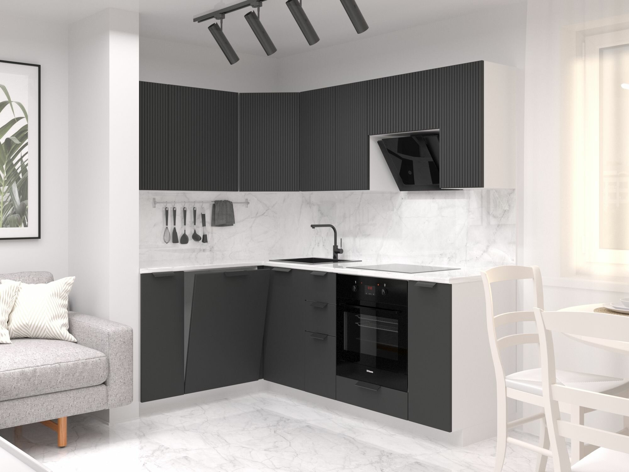 Кухонный гарнитур Евро Лайн Антрацит, 1500/2200 мм