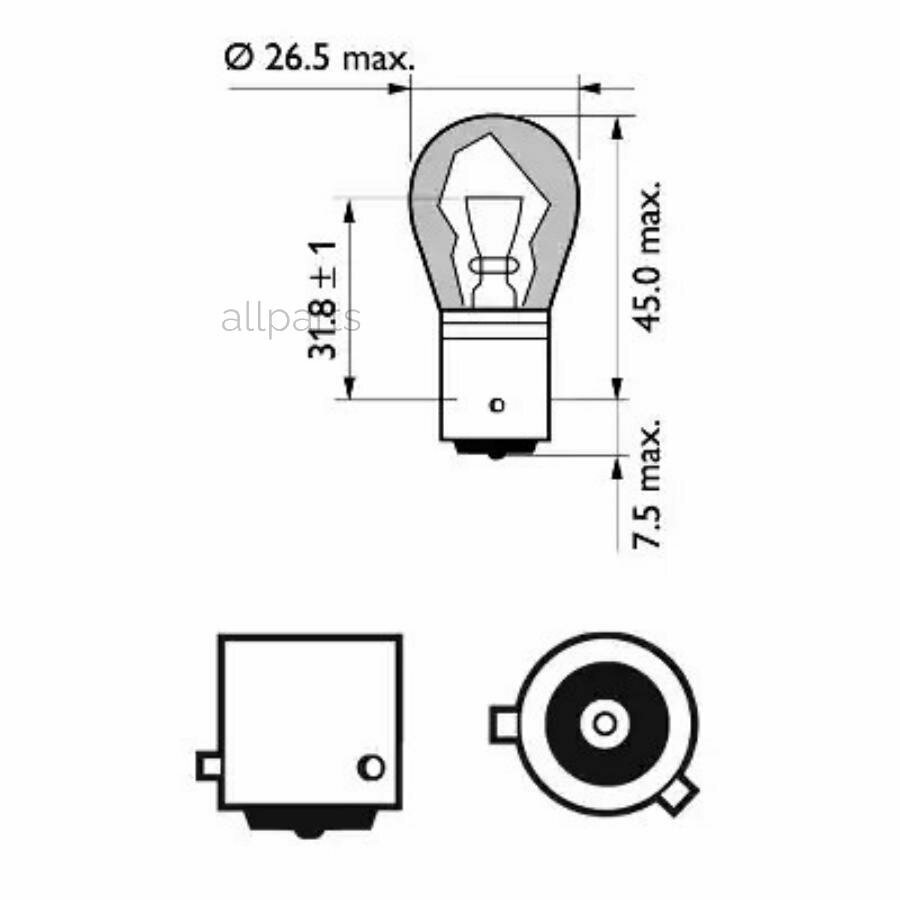 PHILIPS 12496NAB2 лампа сигнальная PY21W 12V 21W(блистер 2 ШТ.)