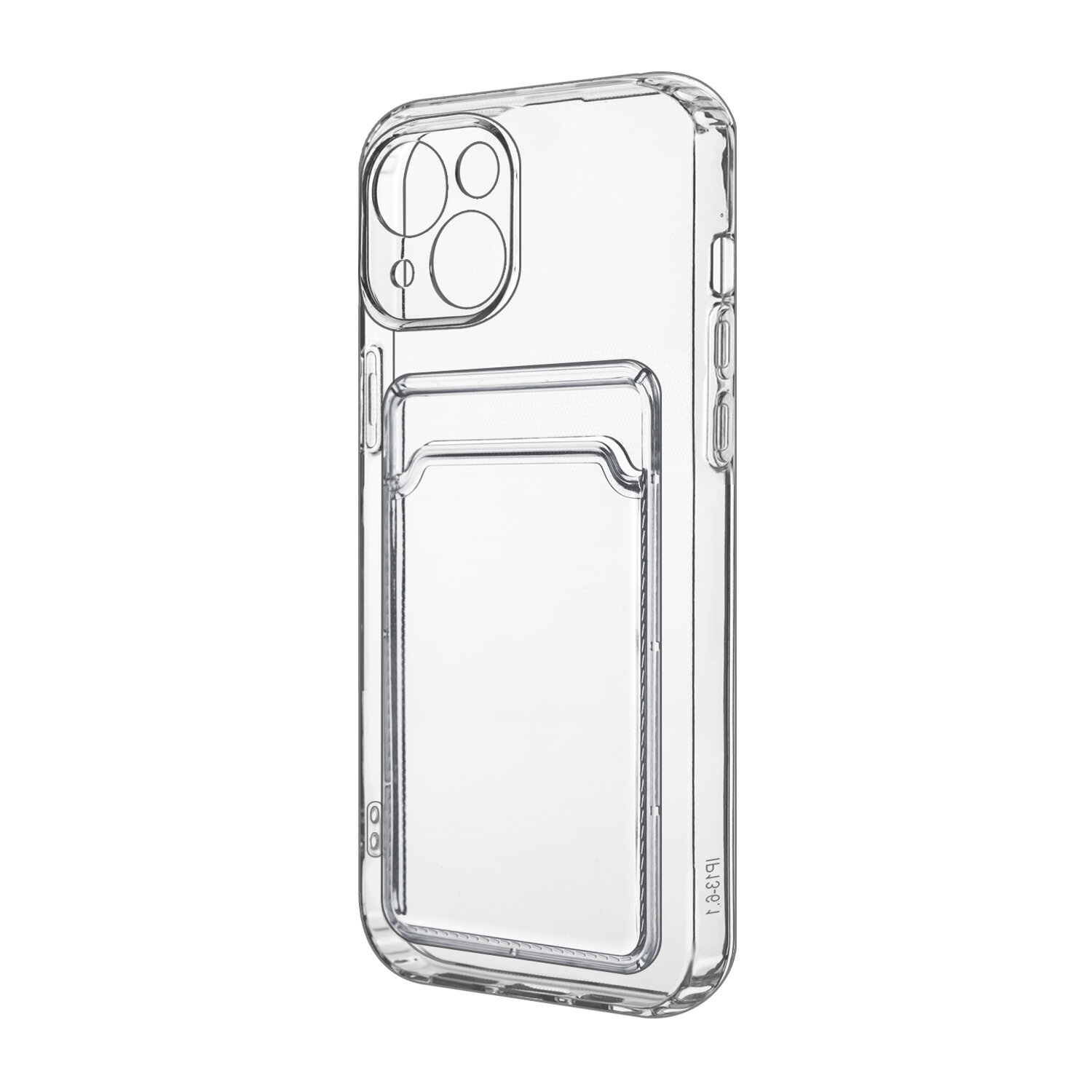 Чехол на Apple iPhone 13 с защитой камеры и карманом для карт (кардхолдер), силиконовый, прозрачный